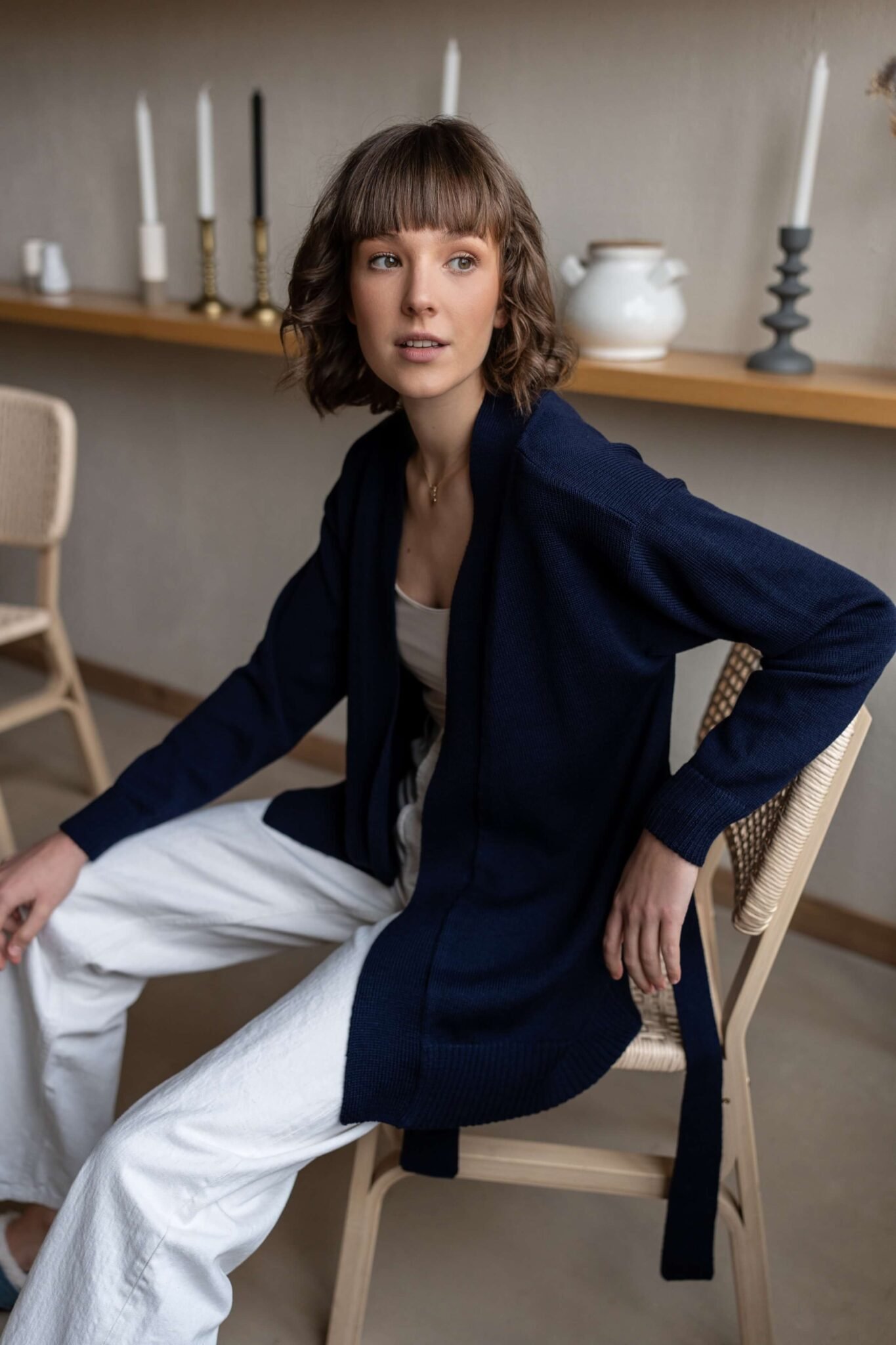Merino wool cardigan with a belt - Monala Shop